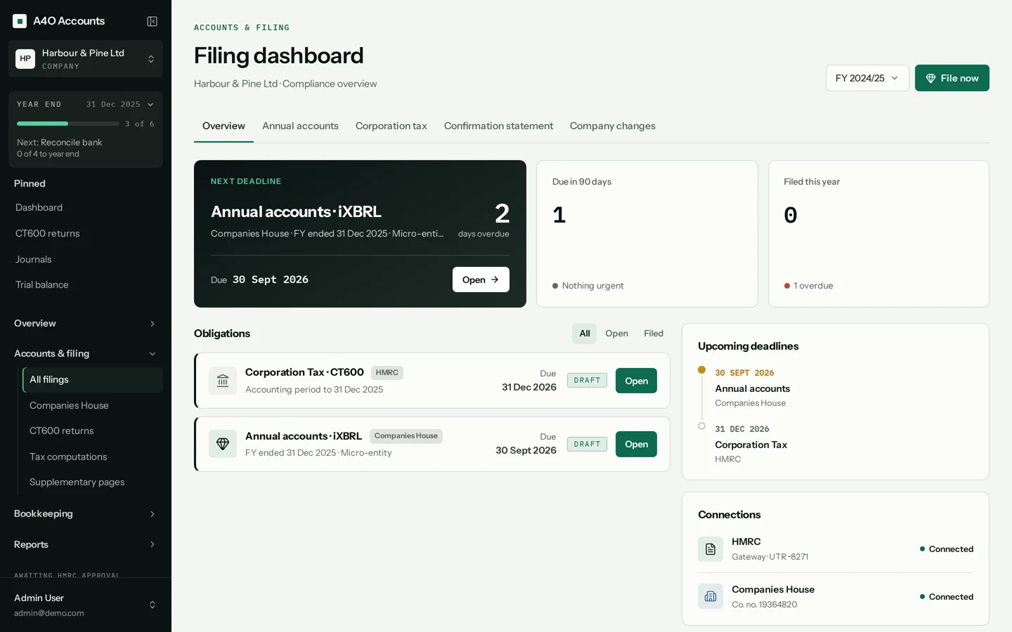 A4O Accounts — company accounts and CT600 filing software